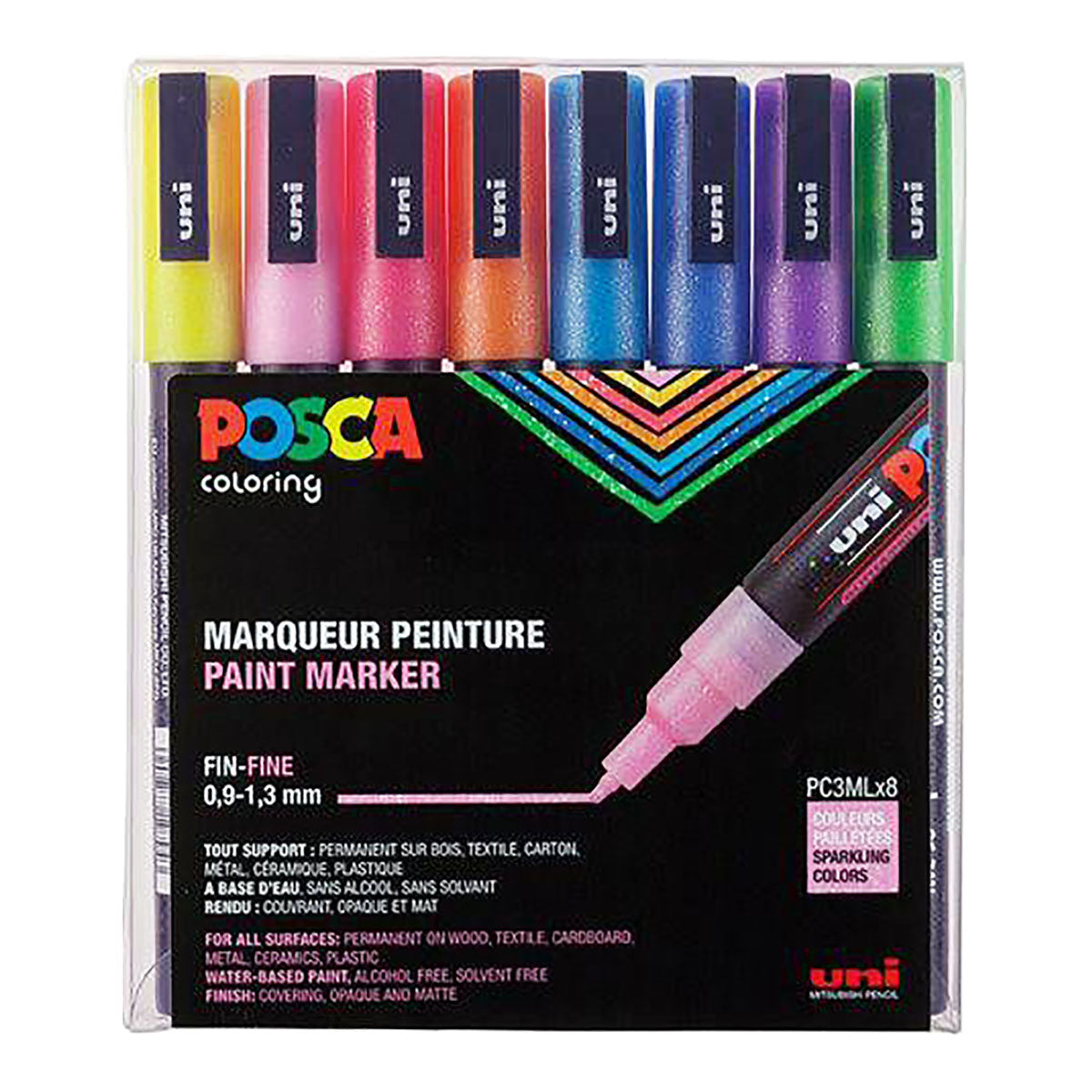 Uni Posca Markers PC-3M, 8set Glitter – UNFADE